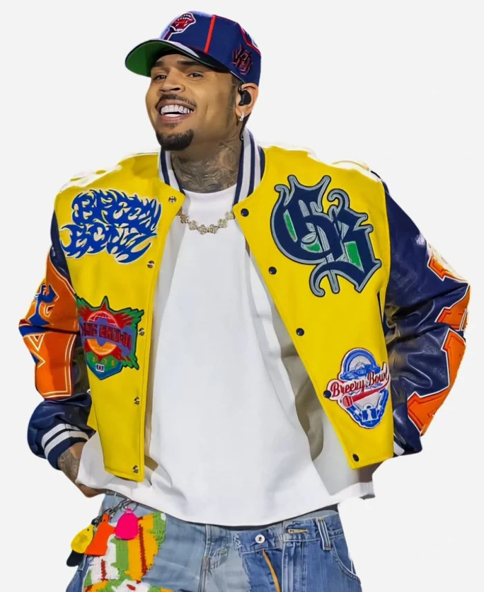 Chris Brown Breezy 2025 Bowl XX Tour Yellow Varsity jacket