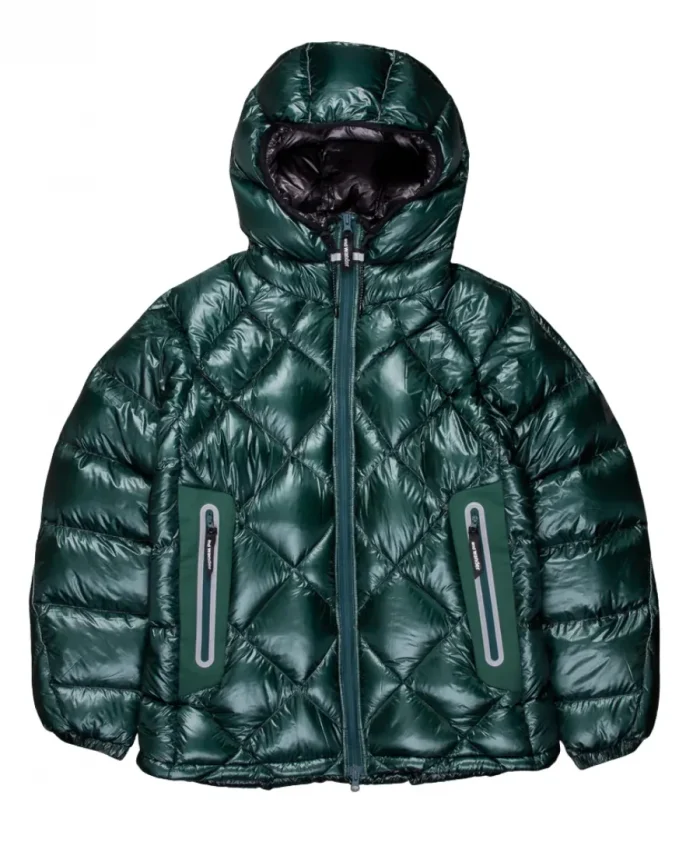 And Wander Diamond Stitch Down Black & Green Quilted Jacket