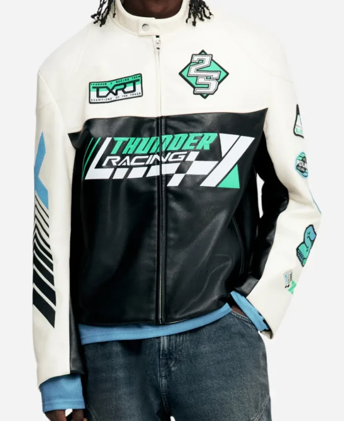 H&M Regular-Fit Racer Black & White Zipper Jacket - Jacket Era