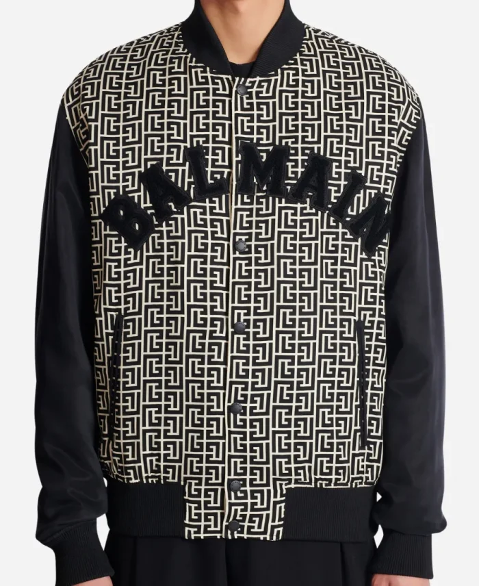 Balmain Monogrammed Patches Varsity Jacket - Black & White