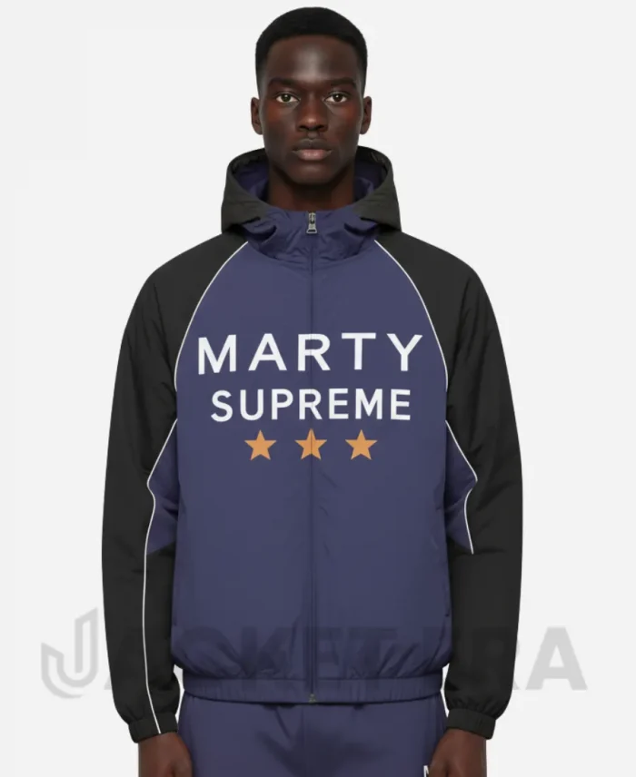 Timothée Chalamet Marty Supreme 2025 Blue Hooded Jacket